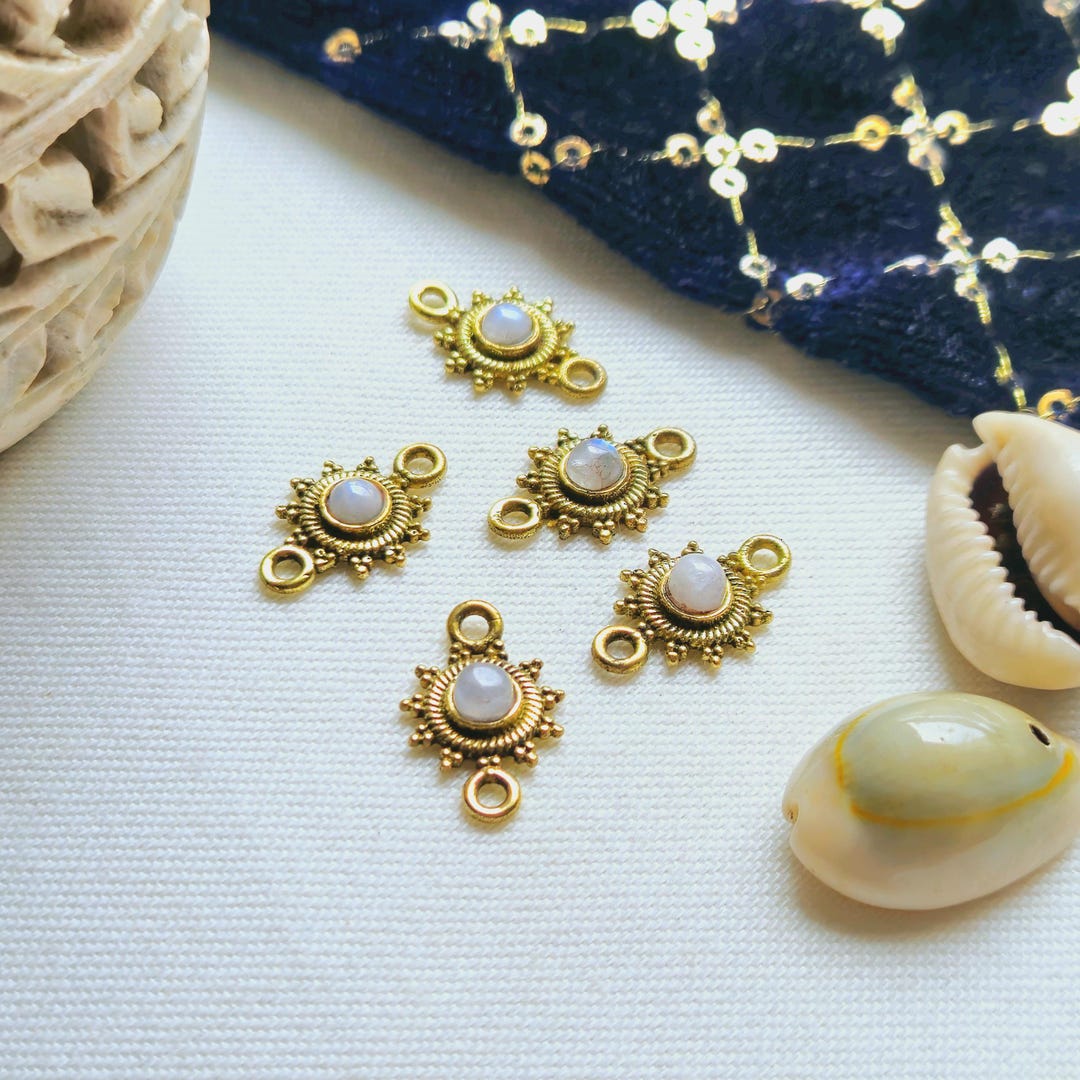 17x10mm Moonstone Brass Connector Grooved Stone, Natural Star Stone ...