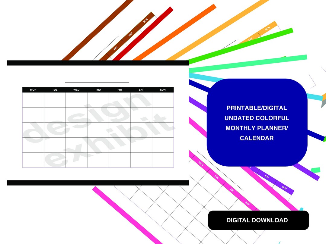 Printable Colourful Undated Monthly Calendar Planner | 12 Colors ...