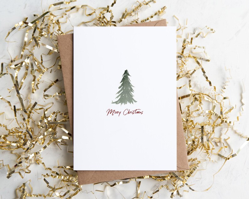 Minimalist Printable Watercolor Christmas Tree Card, Digital Download ...