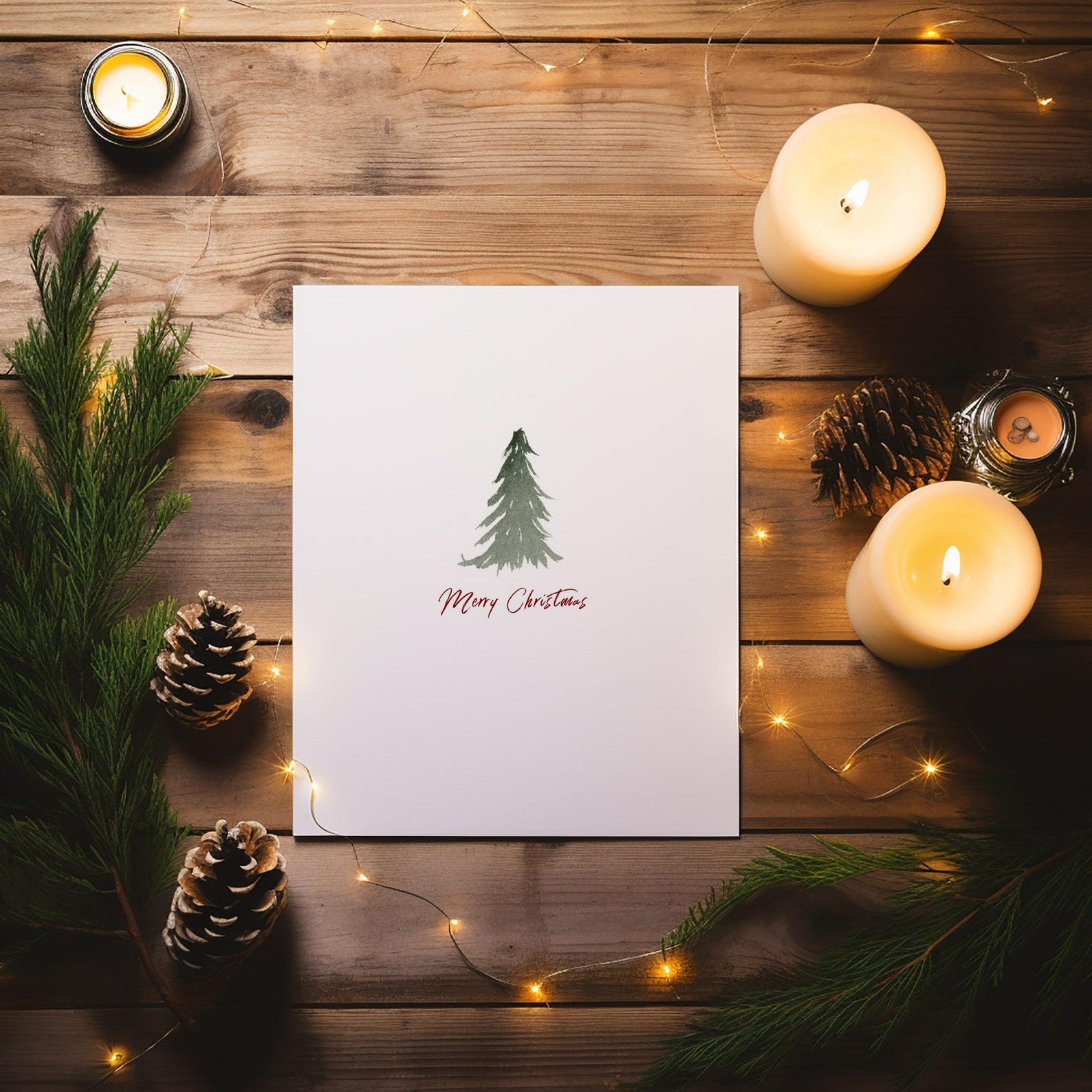 Minimalist Printable Watercolor Christmas Tree Card, Digital Download ...
