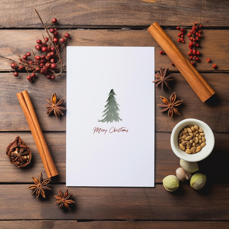 Minimalist Printable Watercolor Christmas Tree Card, Digital Download ...