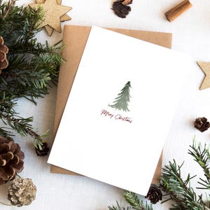 Minimalist Printable Watercolor Christmas Tree Card, Digital Download ...