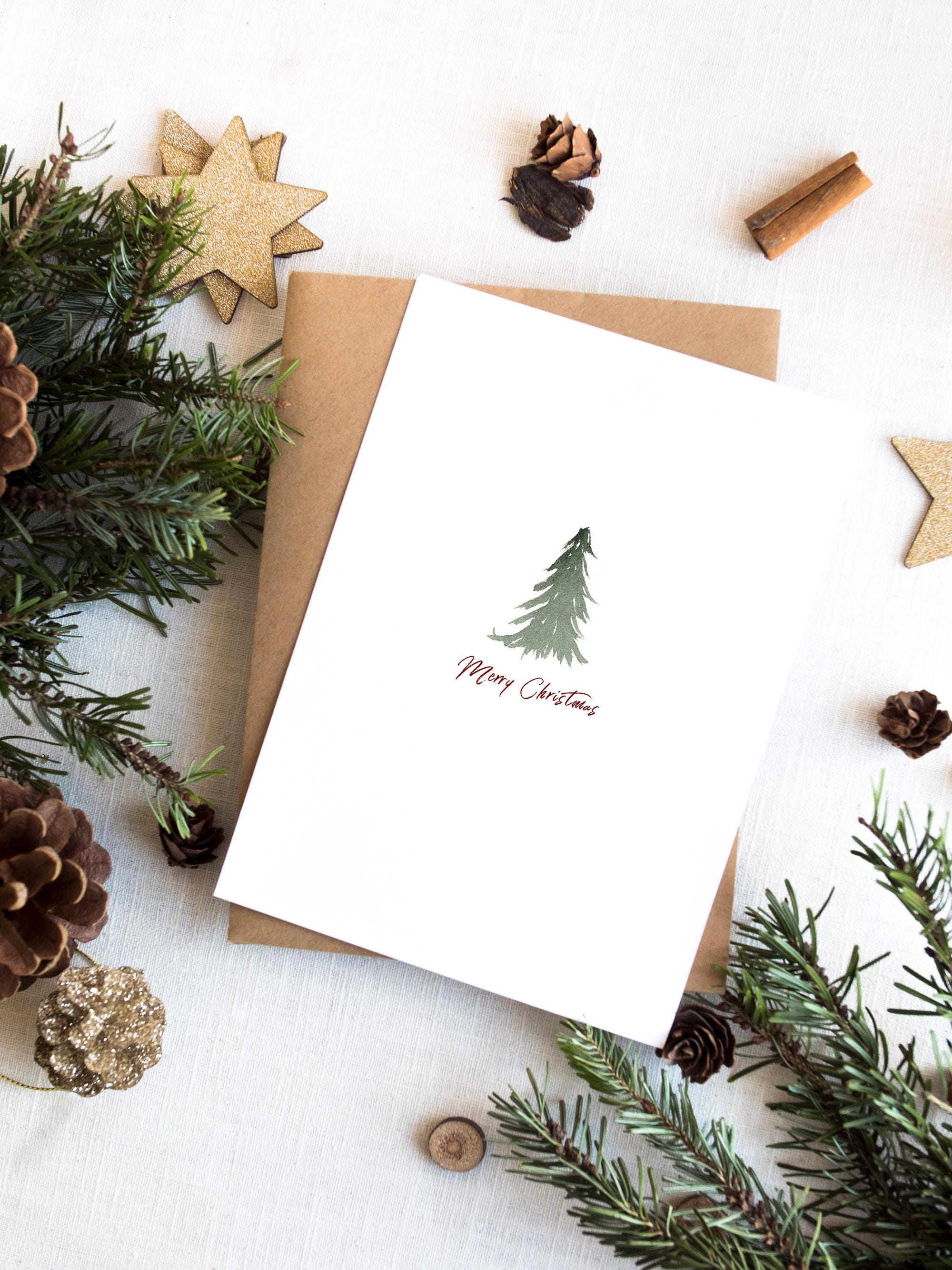 Minimalist Printable Watercolor Christmas Tree Card, Digital Download ...