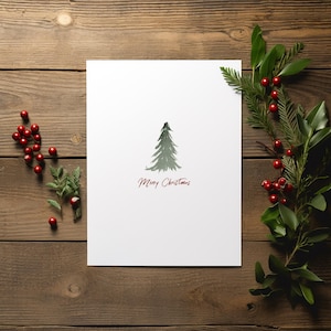 Minimalist Printable Watercolor Christmas Tree Card, Digital Download ...
