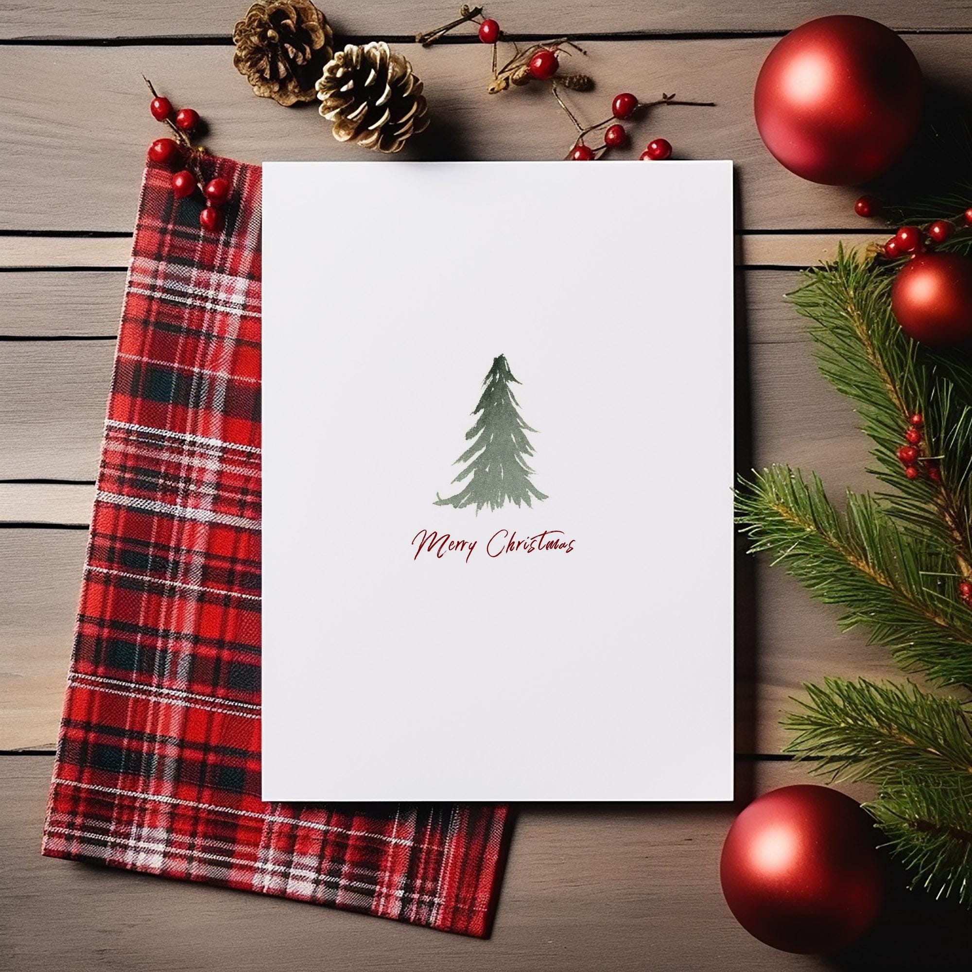 Minimalist Printable Watercolor Christmas Tree Card, Digital Download ...