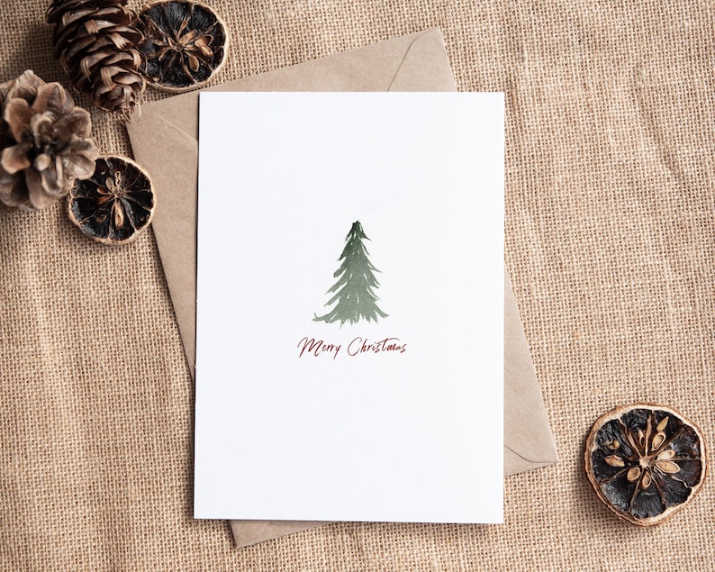 Minimalist Printable Watercolor Christmas Tree Card, Digital Download ...