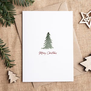 Minimalist Printable Watercolor Christmas Tree Card, Digital Download ...