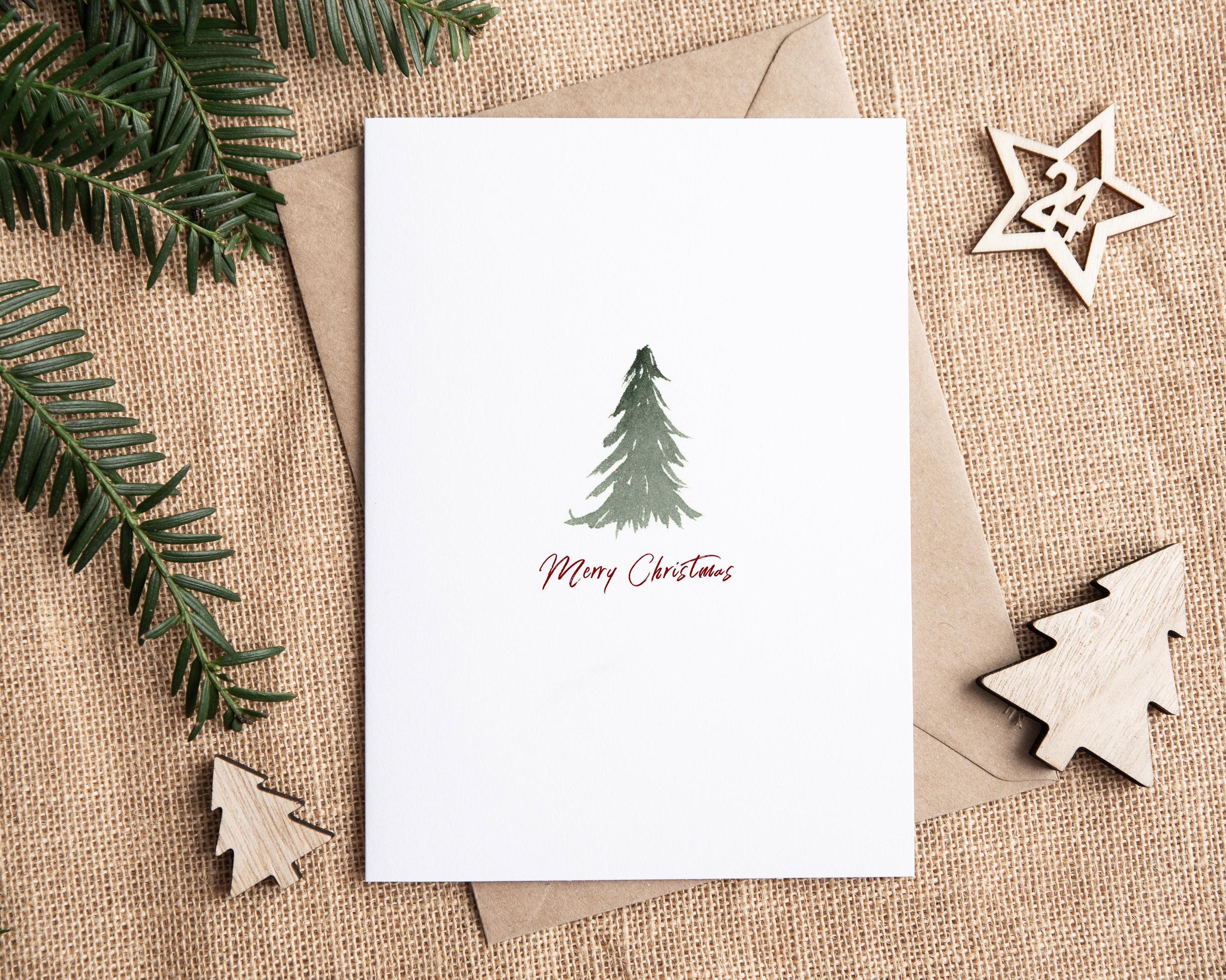 Minimalist Printable Watercolor Christmas Tree Card, Digital Download ...