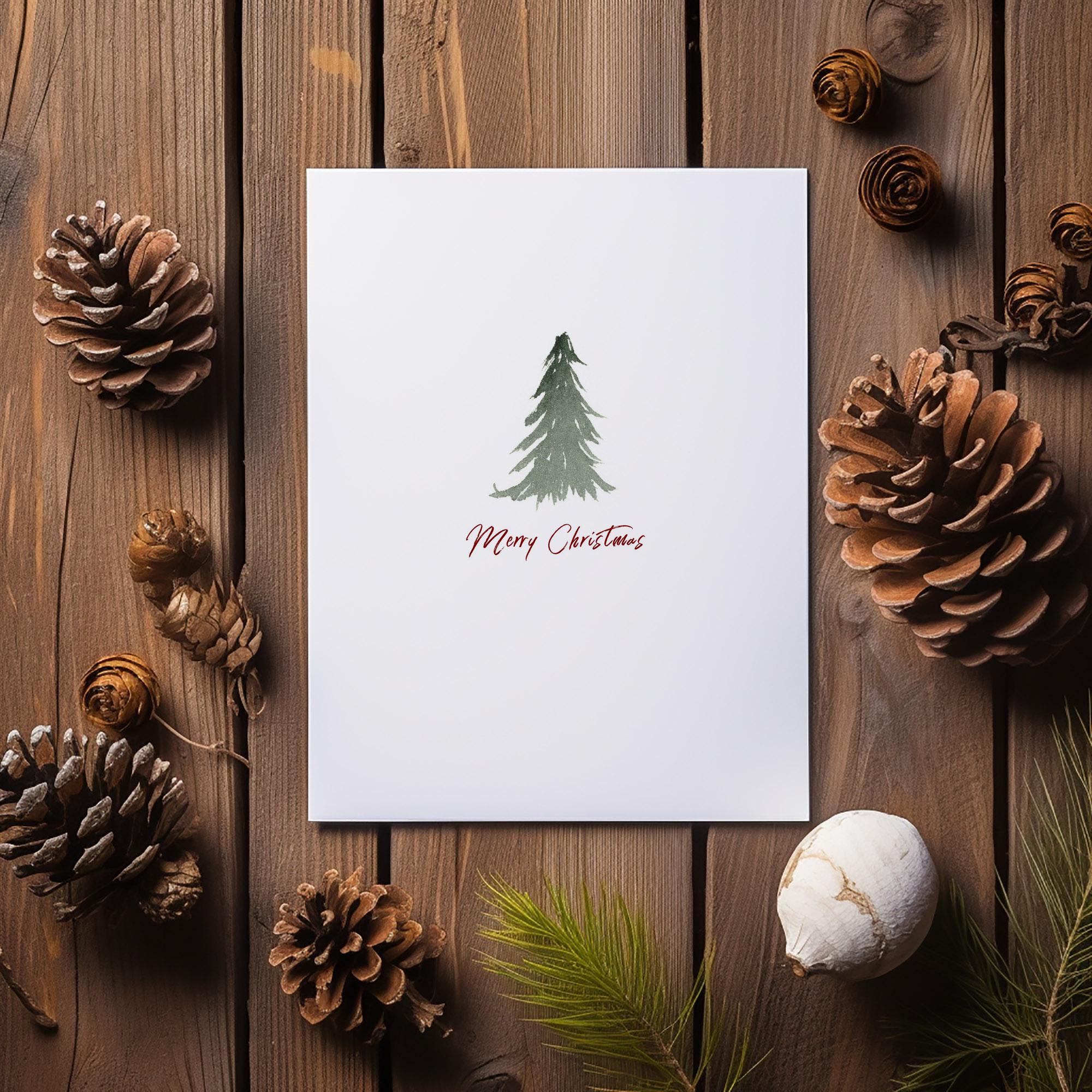 Minimalist Printable Watercolor Christmas Tree Card, Digital Download ...