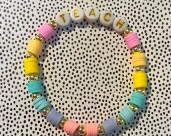 Teacher Appreciation Bracelet, Heishi Beads Gold Accents, Teacher Bracelet, Custom Teacher Gift ...
