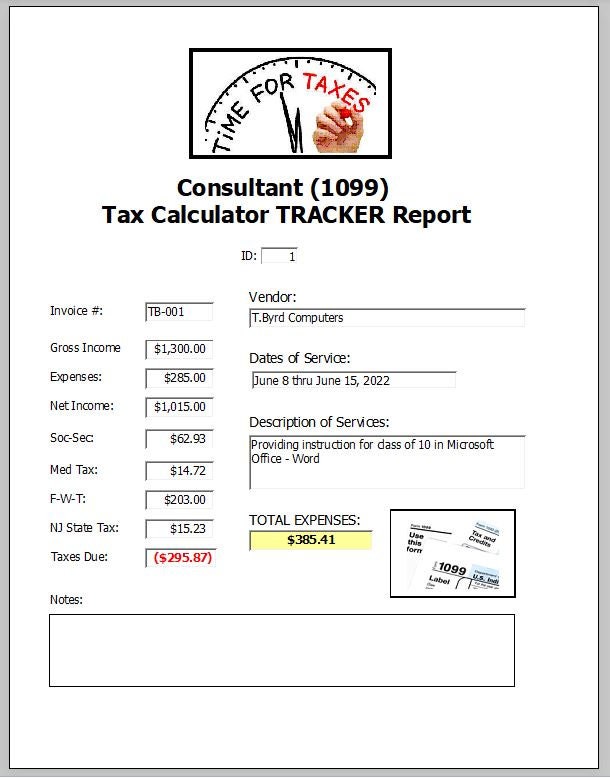 1099 Tax Deduction Calculator- EXPENSE Tracker Database - Etsy