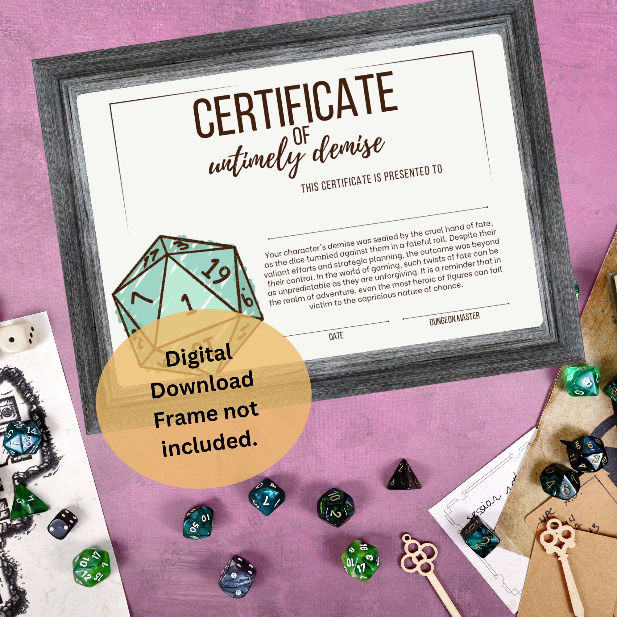 Dnd Character Death Certificate Dungeons and Dragons Accessory Dungeon ...