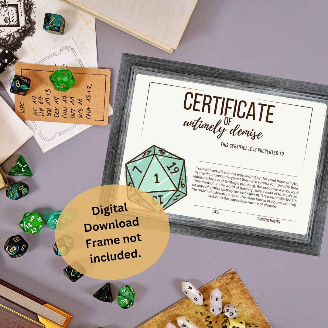 Dnd Character Death Certificate | Dungeons and Dragons Accessory ...