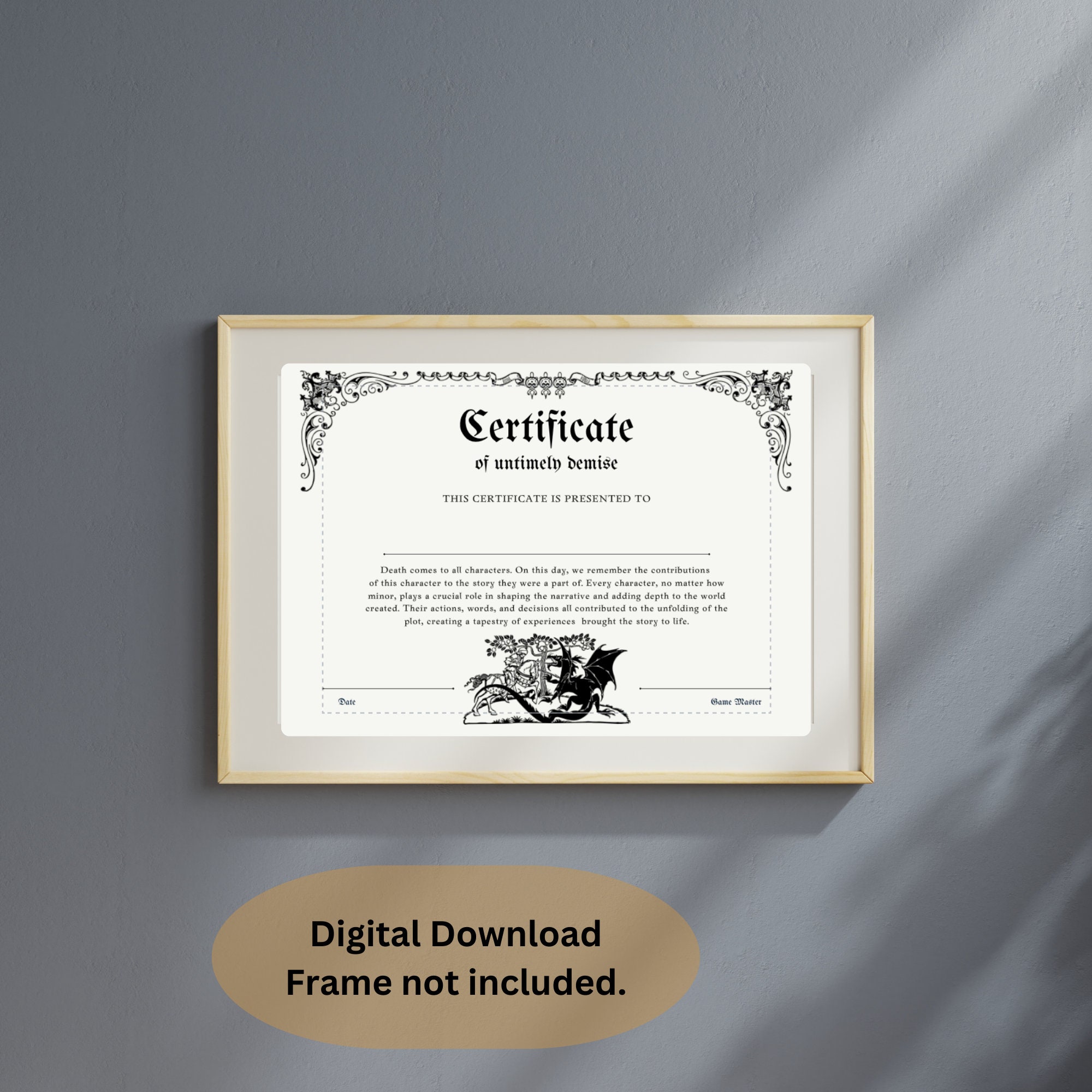 Dnd Character Death Certificate Dungeons and Dragons Accessory Dungeon ...