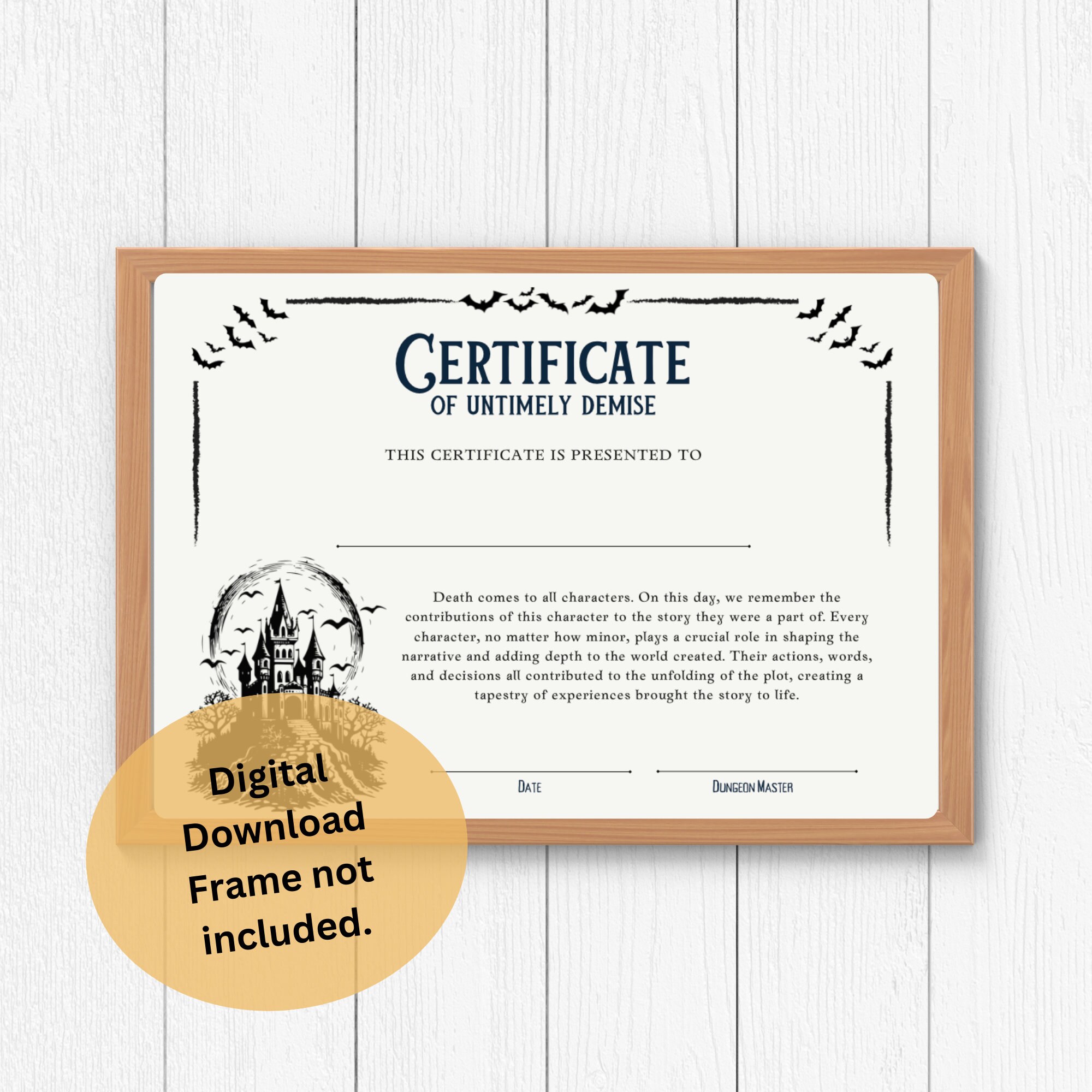 Dnd Character Death Certificate Dungeons and Dragons Accessory Dungeon ...