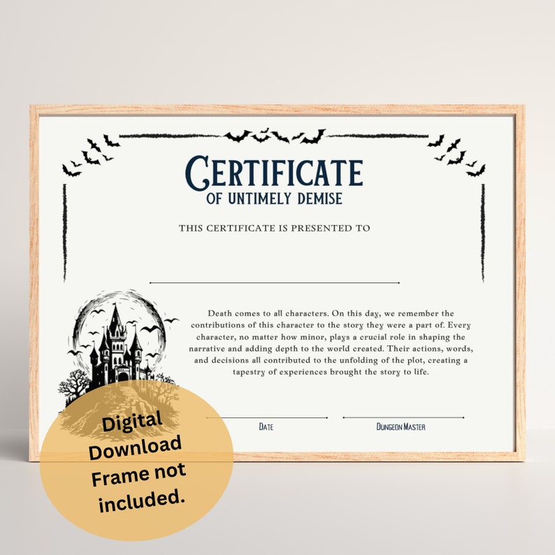 Dnd Character Death Certificate | Dungeons and Dragons Accessory ...