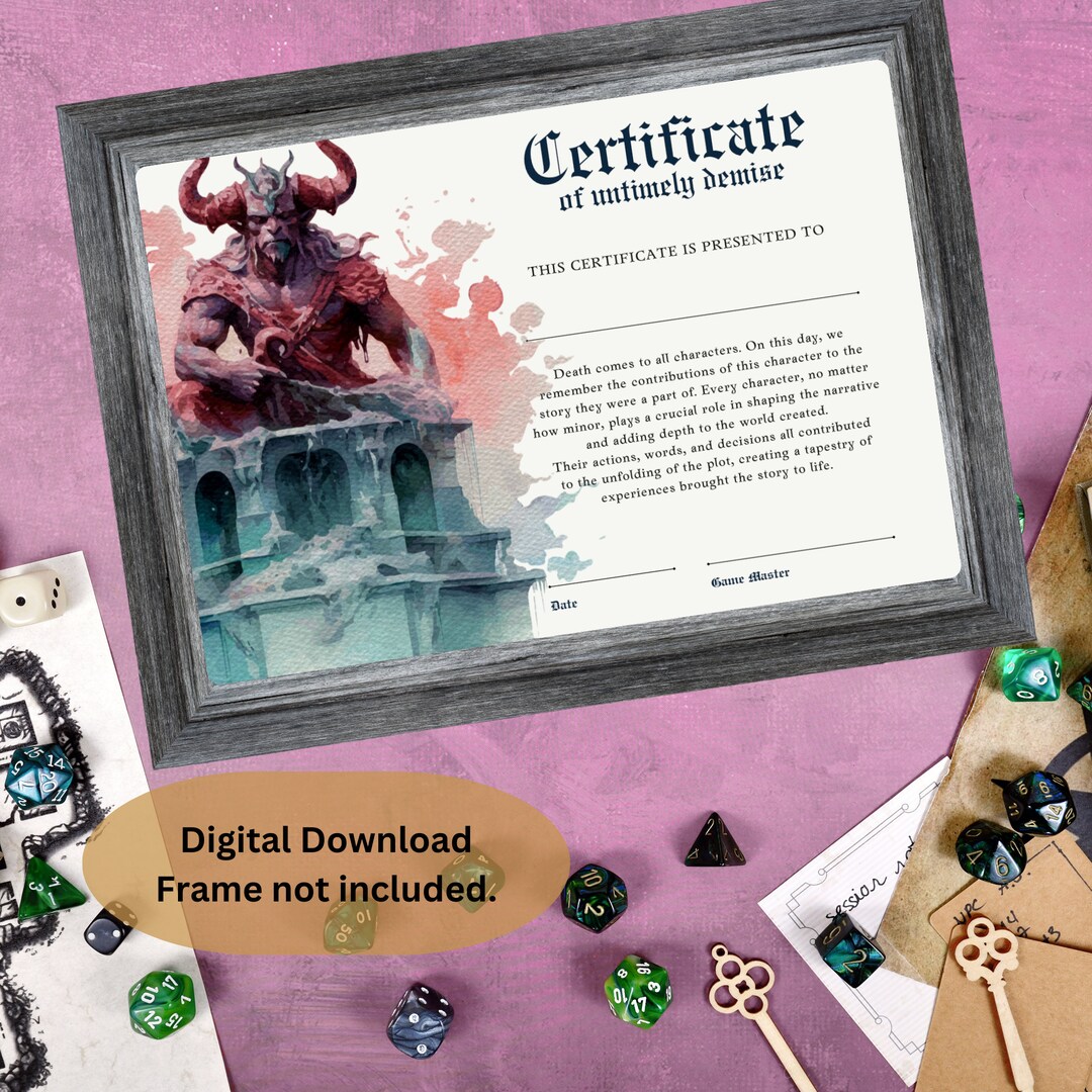 Dnd Character Death Certificate | Dungeons and Dragons Accessory ...
