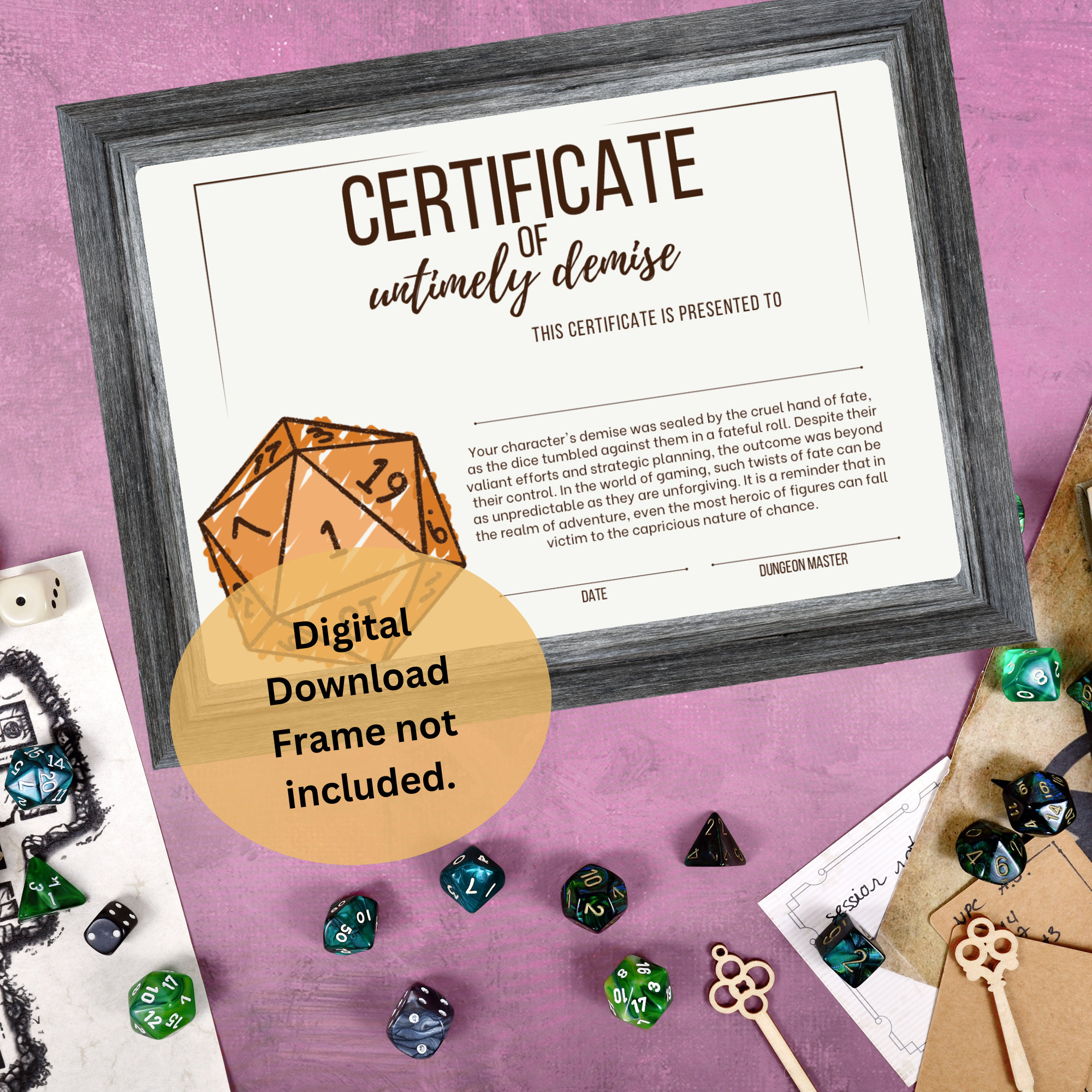 Dnd Character Death Certificate Dungeons and Dragons Accessory Dungeon ...
