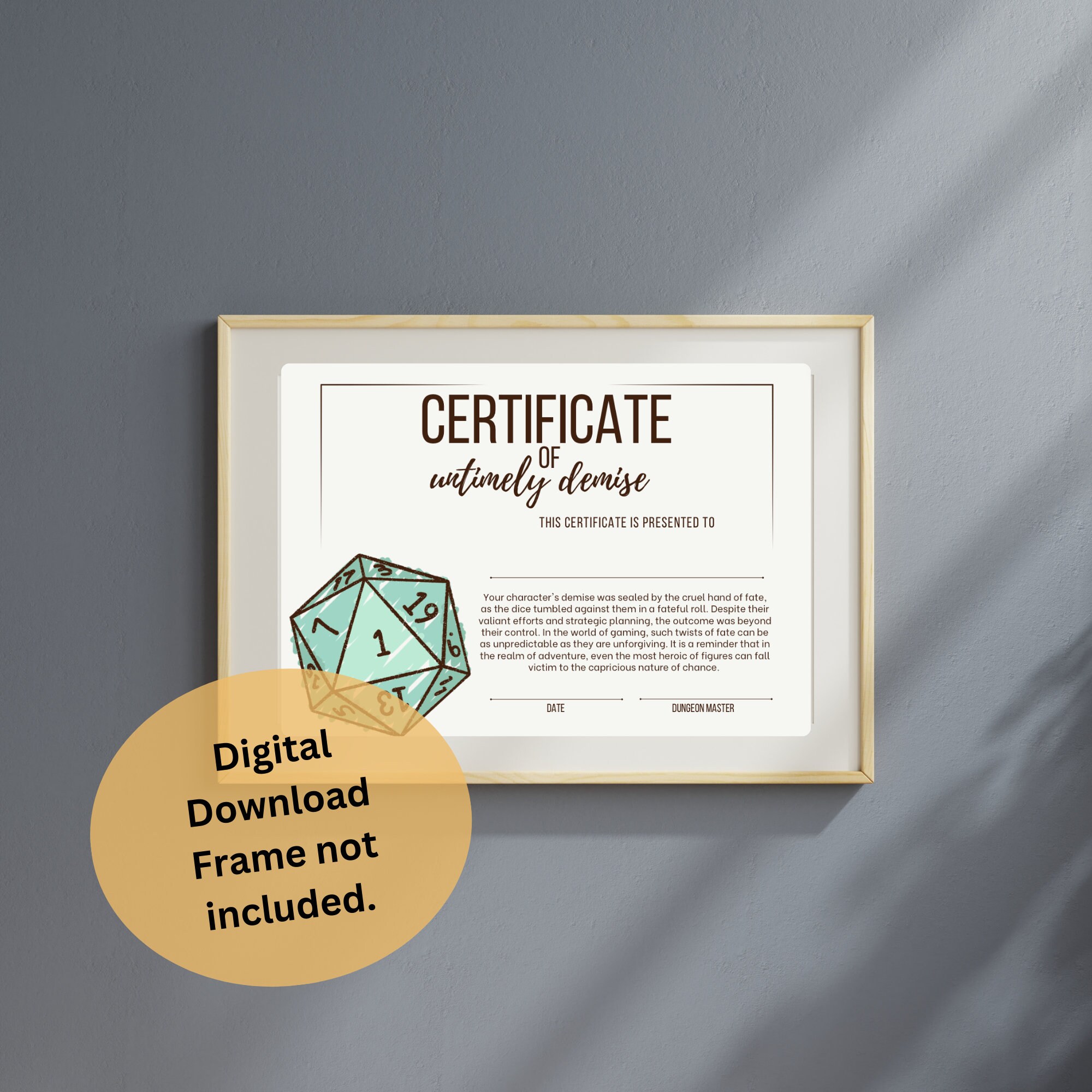 Dnd Character Death Certificate | Dungeons and Dragons Accessory ...