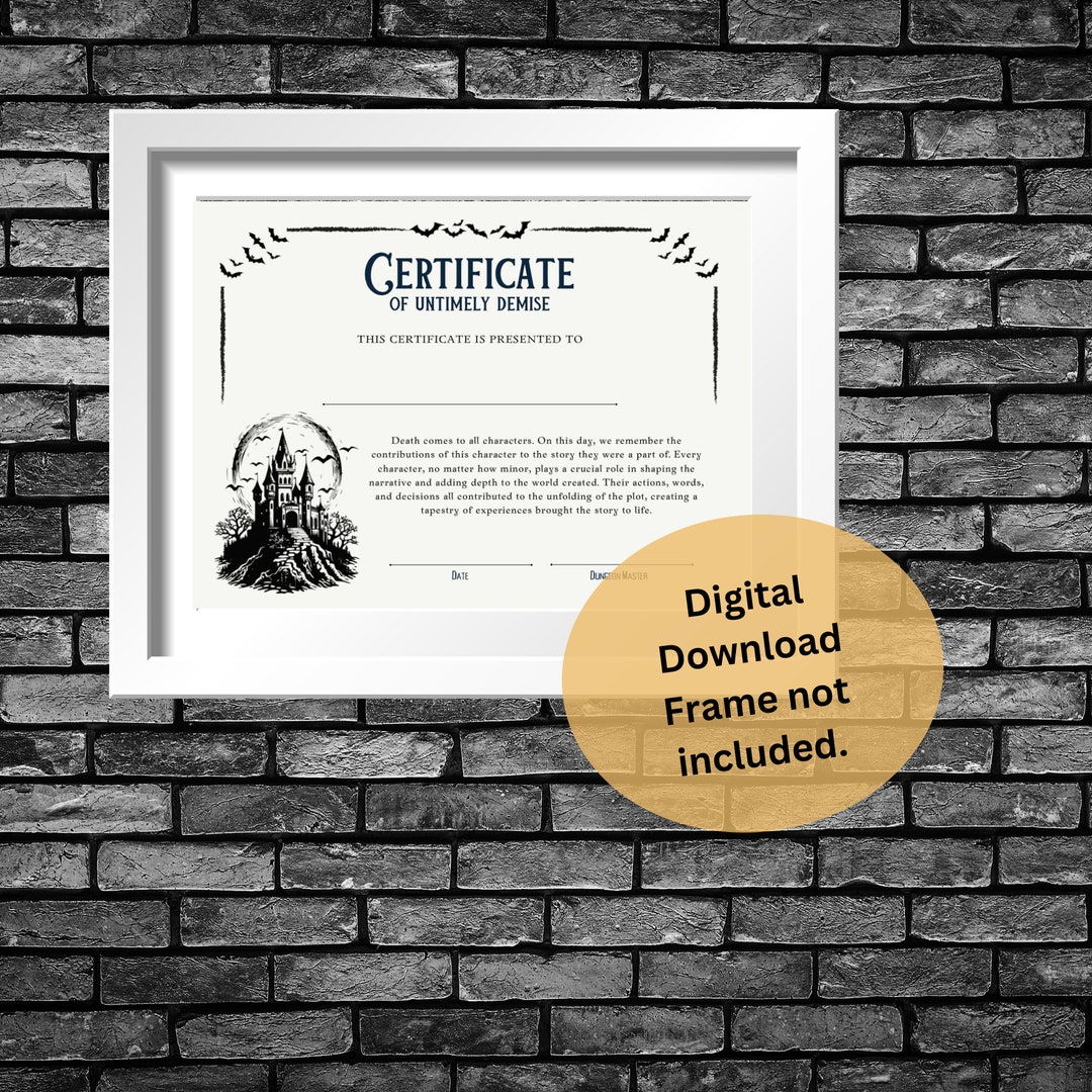 Dnd Character Death Certificate Dungeons and Dragons Accessory Dungeon ...