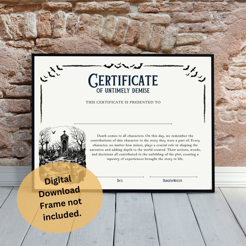 Dnd Character Death Certificate Dungeons and Dragons Accessory Dungeon ...