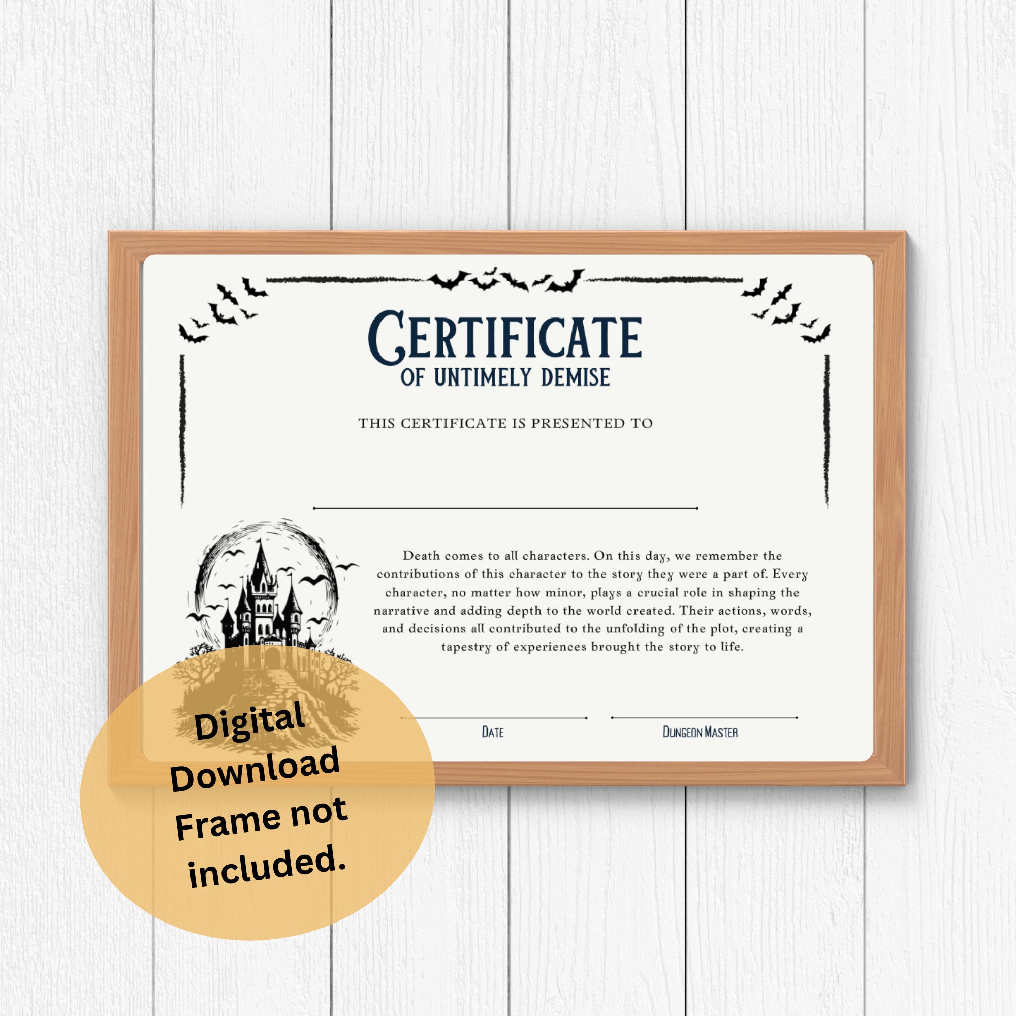 Dnd Character Death Certificate Dungeons and Dragons Accessory Dungeon ...