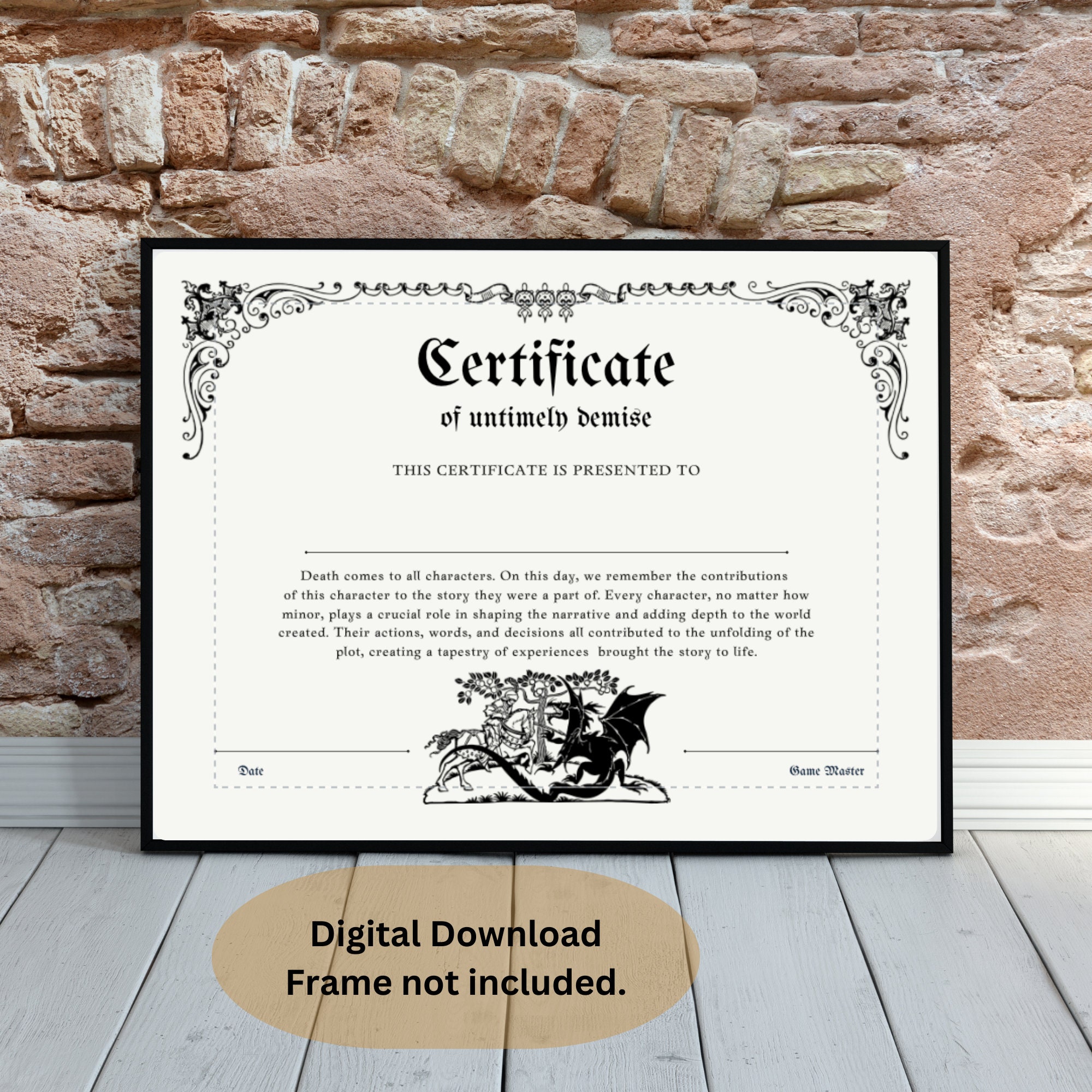 Dnd Character Death Certificate Dungeons and Dragons Accessory Dungeon ...