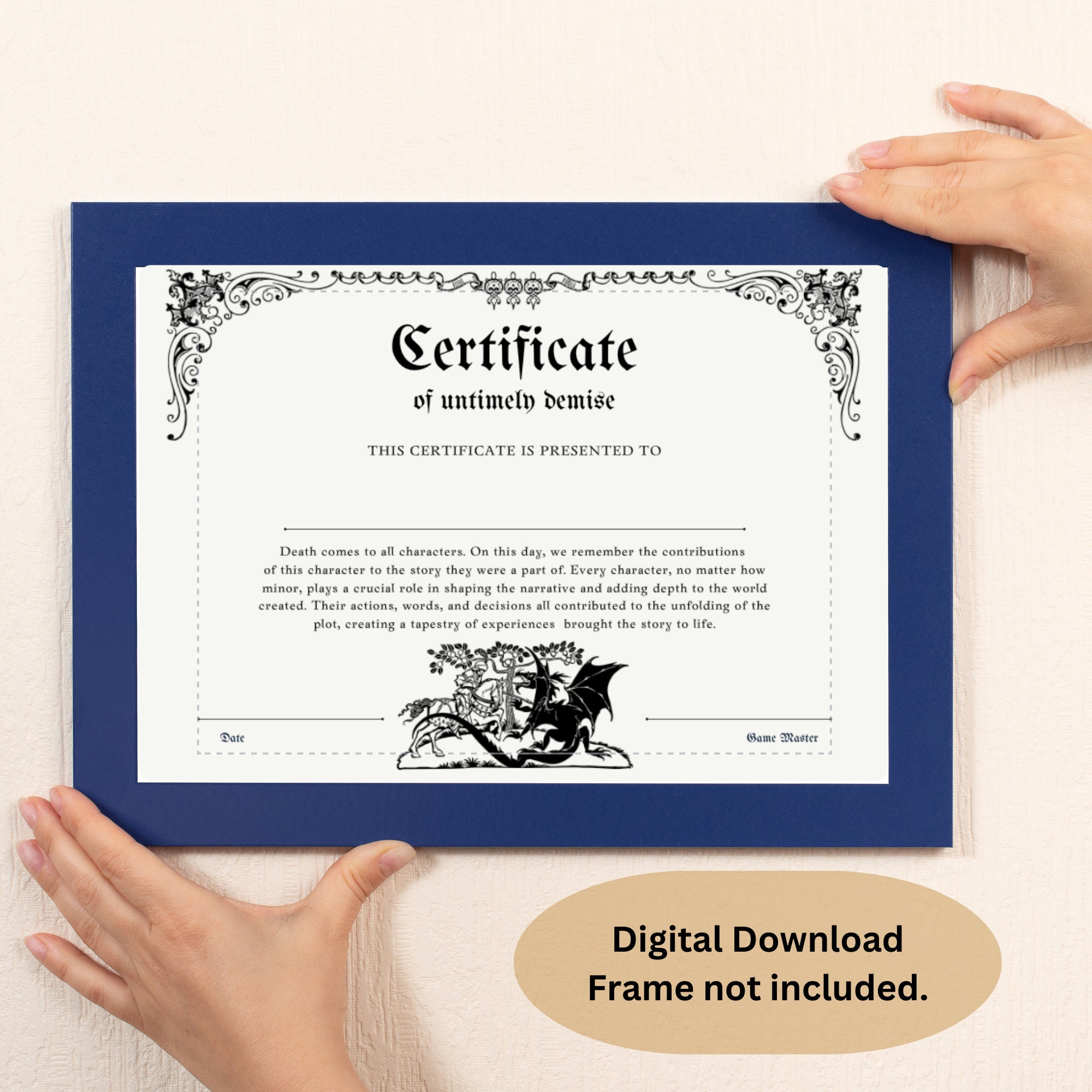 Dnd Character Death Certificate Dungeons and Dragons Accessory Dungeon ...