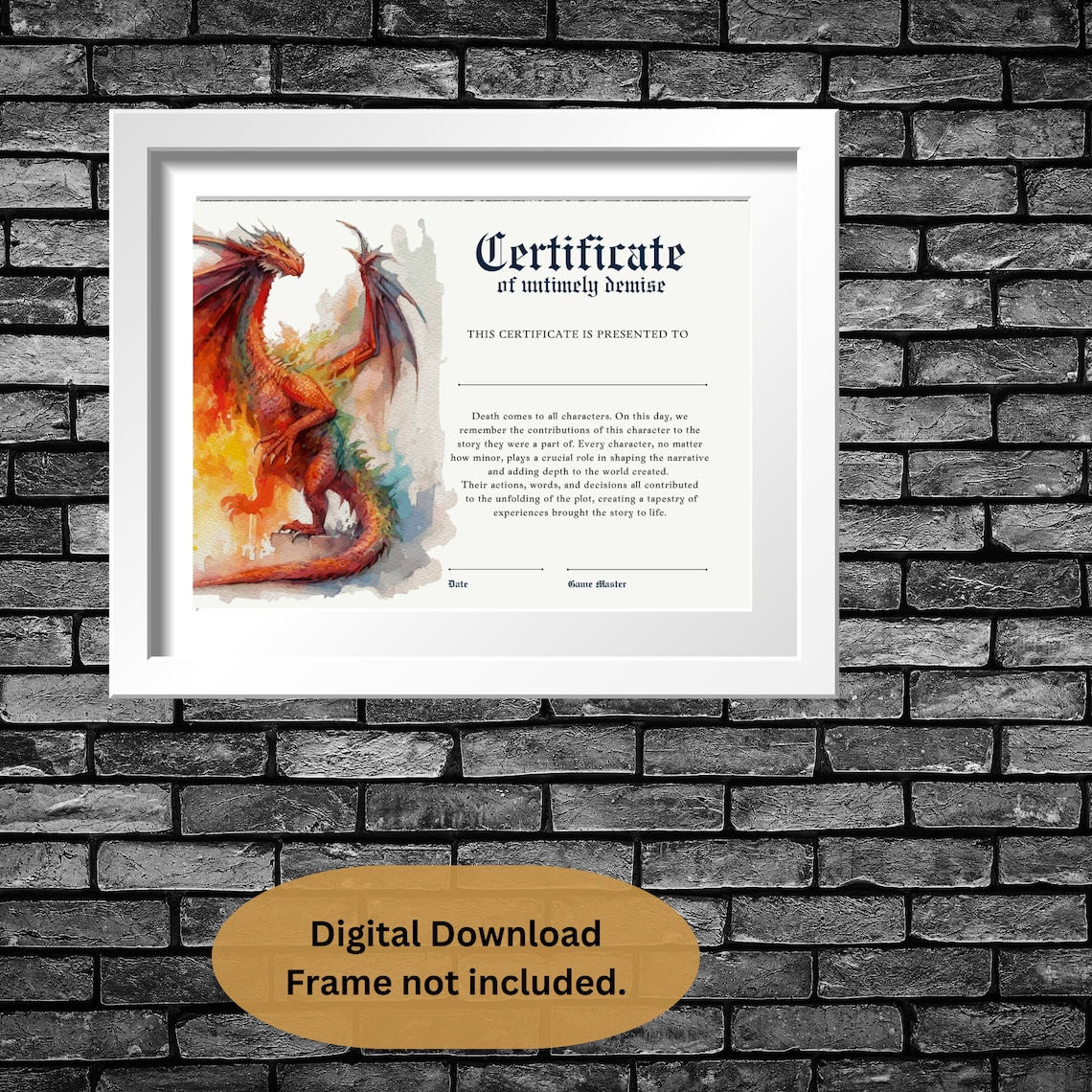 Dnd Character Death Certificate | Dungeons and Dragons Accessory ...