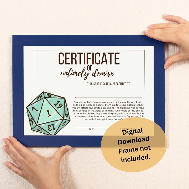 Dnd Character Death Certificate Dungeons and Dragons Accessory Dungeon ...