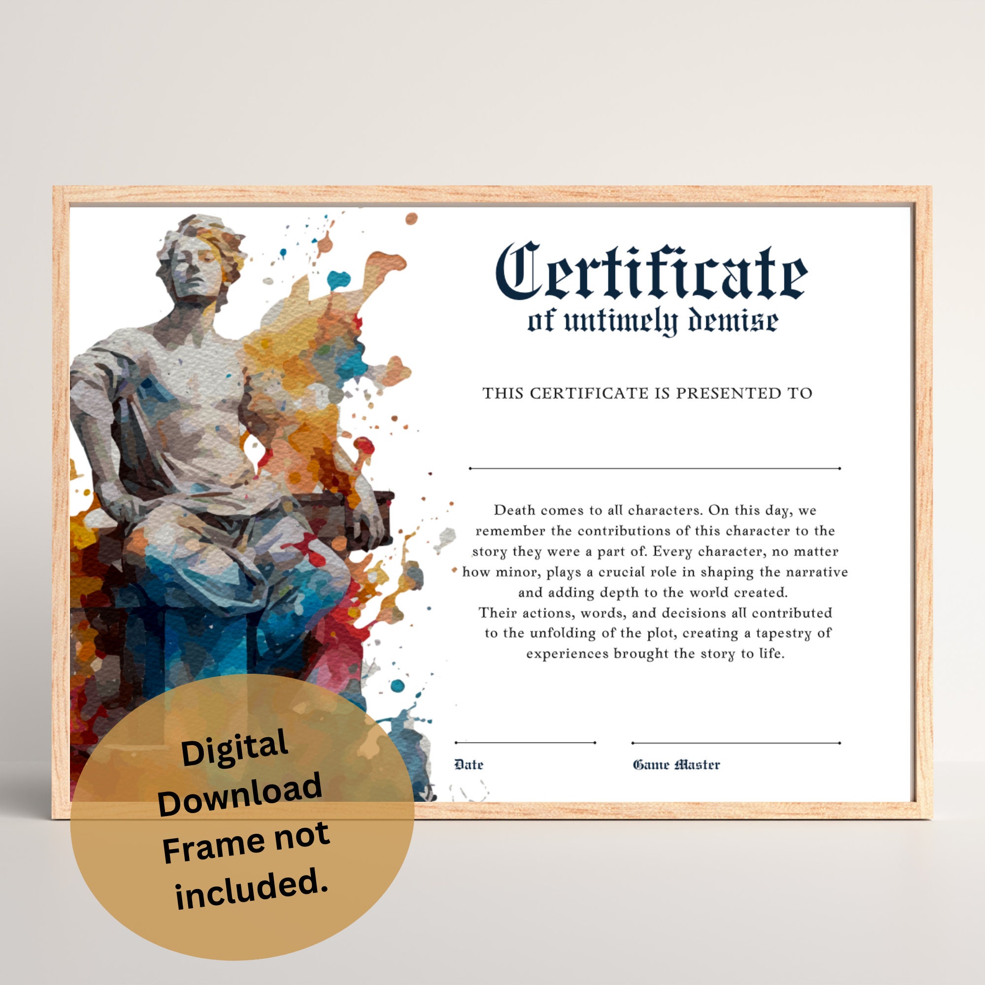 Dnd Character Death Certificate Dungeons and Dragons Accessory Dungeon ...