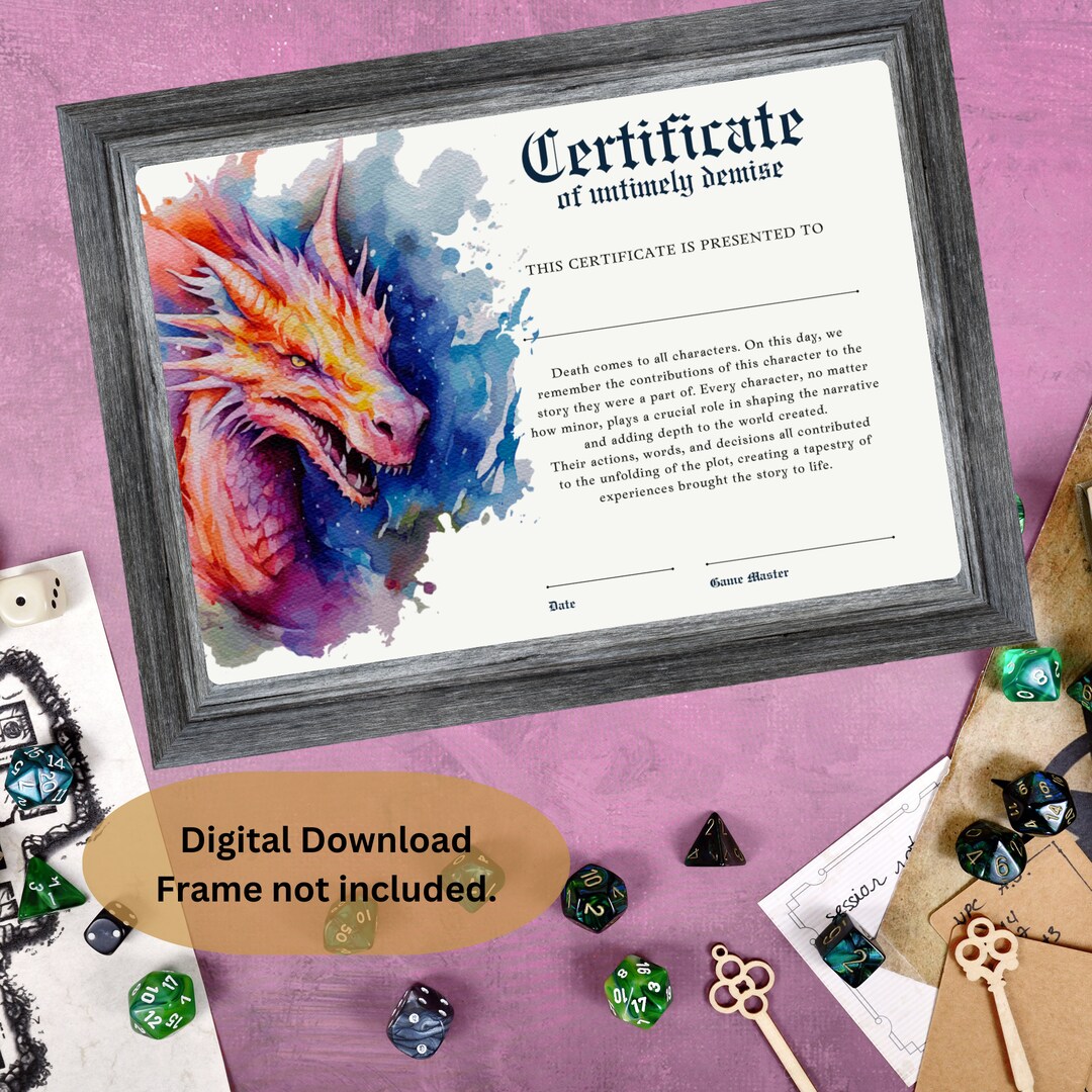 Certidão de Óbito de Personagem DnD Acessório de Dungeons and Dragons ...