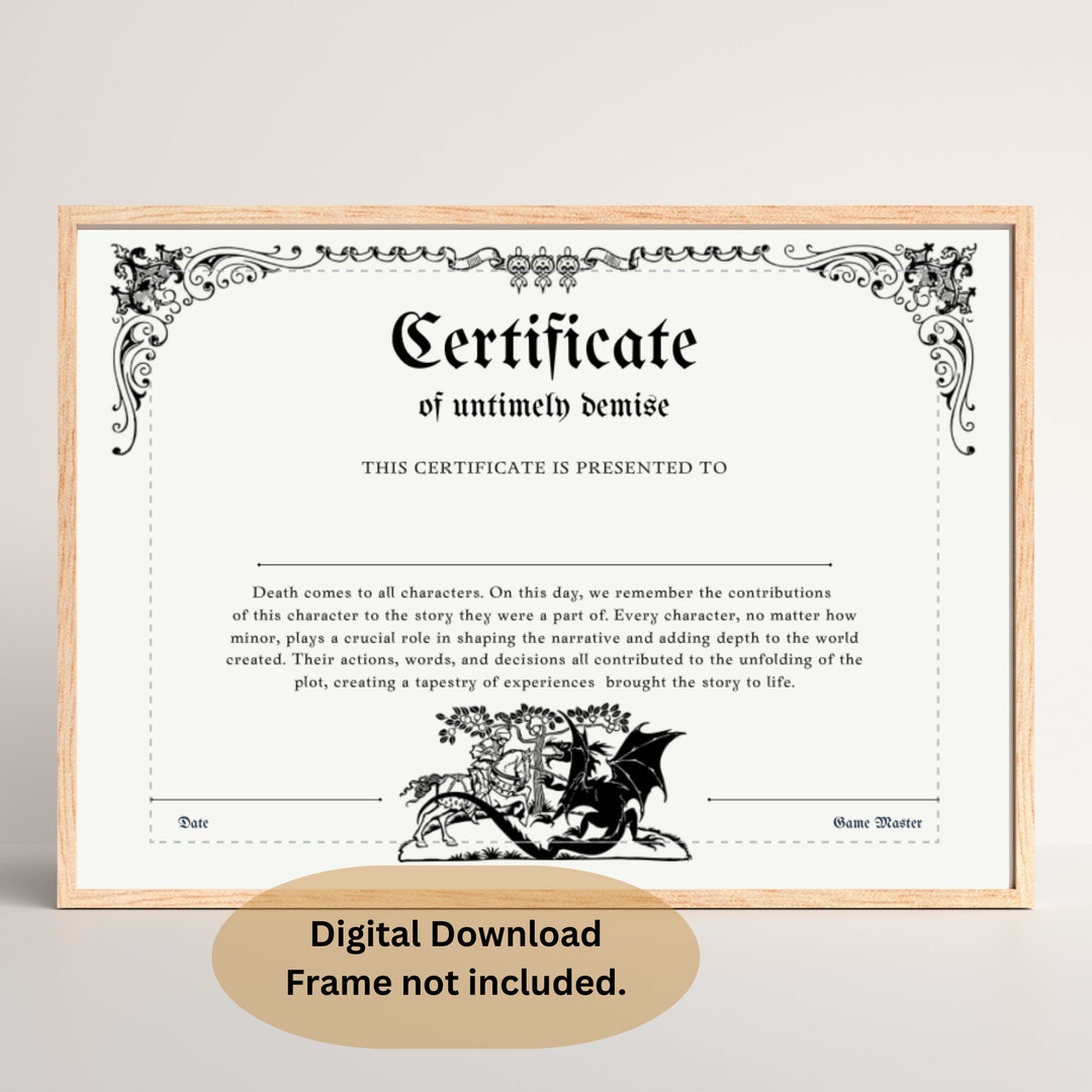 Dnd Character Death Certificate | Dungeons and Dragons Accessory ...