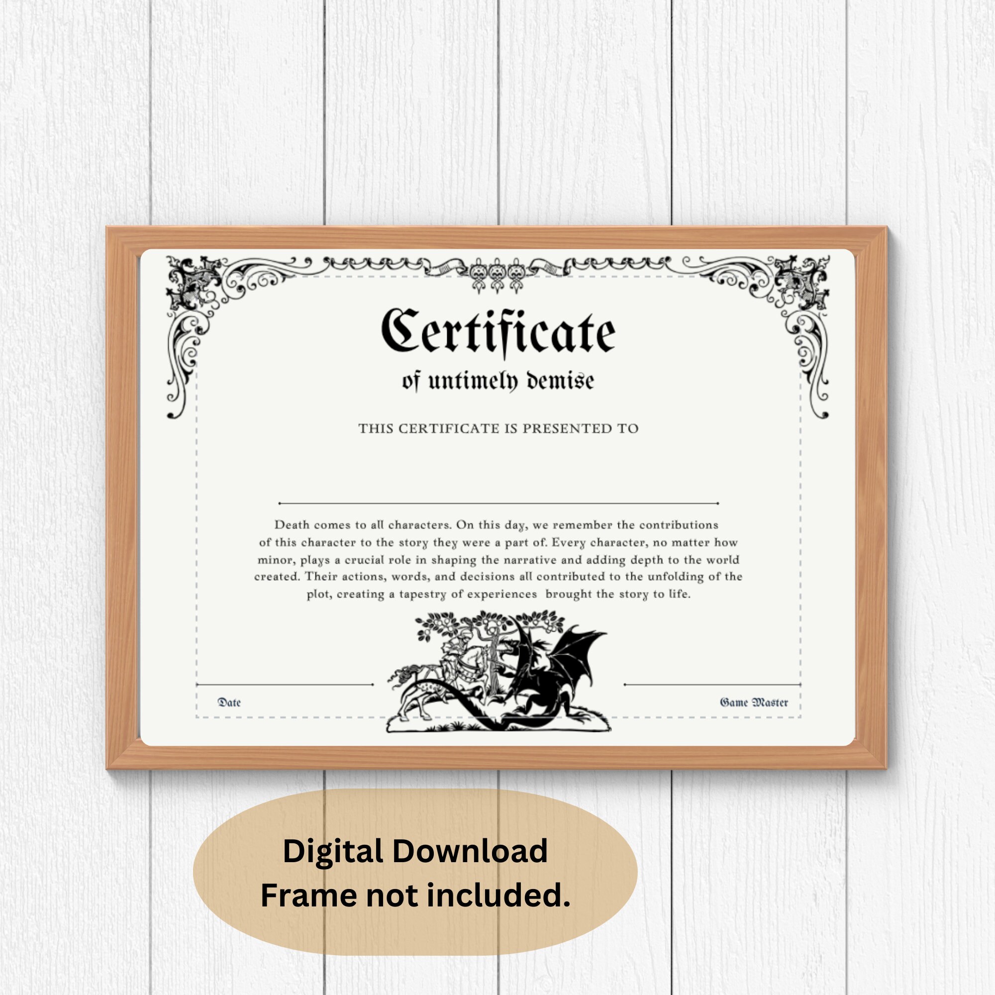 Dnd Character Death Certificate Dungeons and Dragons Accessory Dungeon ...