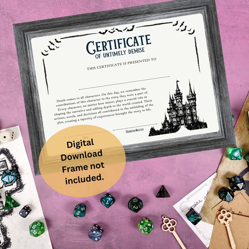 Dnd Character Death Certificate | Dungeons and Dragons Accessory ...
