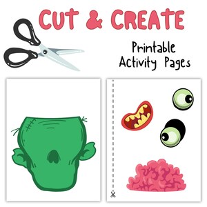 Printable Kids Zombie Halloween Craft, Fun Cut and Paste Activity for ...