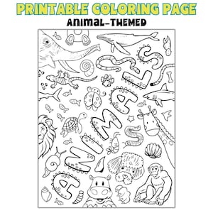 Printable Animal Doodle Coloring Page, Fun and Relaxing Activity, Cute ...