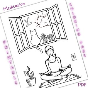 Meditation Coloring Page, 1 Printable Meditation Coloring Sheet for ...