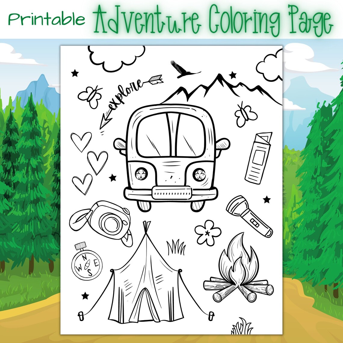 Adventure Coloring Page, Printable Camping Coloring Page - Etsy