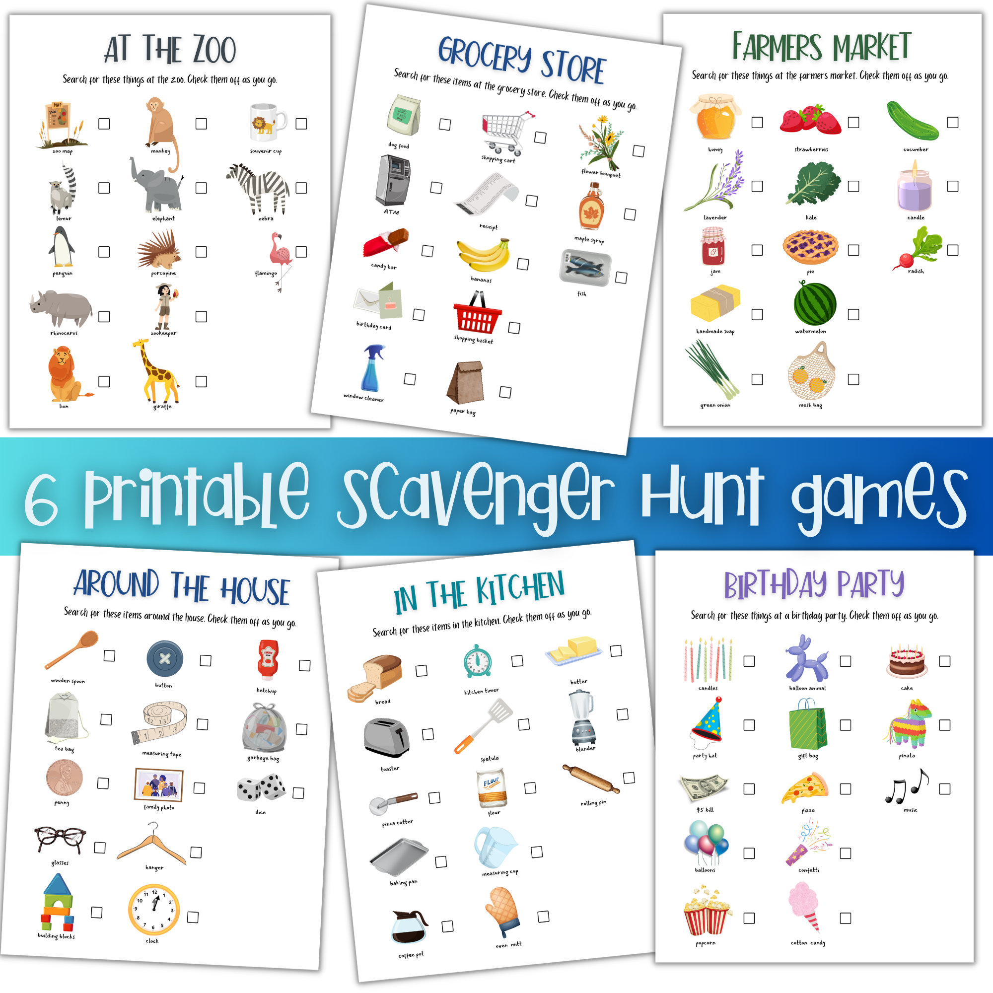 Scavenger Hunt Bundle, 6 Printable Treasure Hunt Games, Print at Home ...