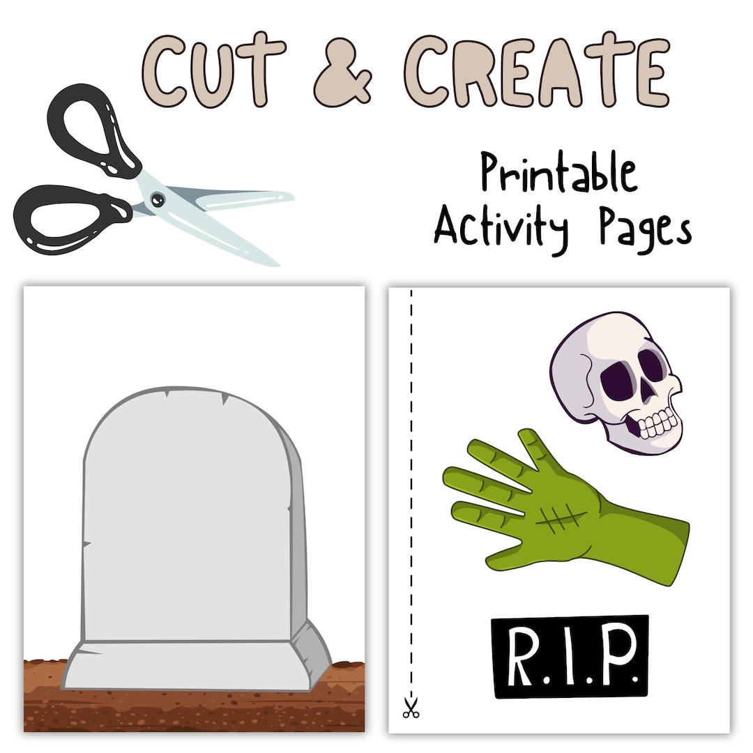 Printable Tombstone Halloween Craft, DIY Cut and Paste Activity for ...