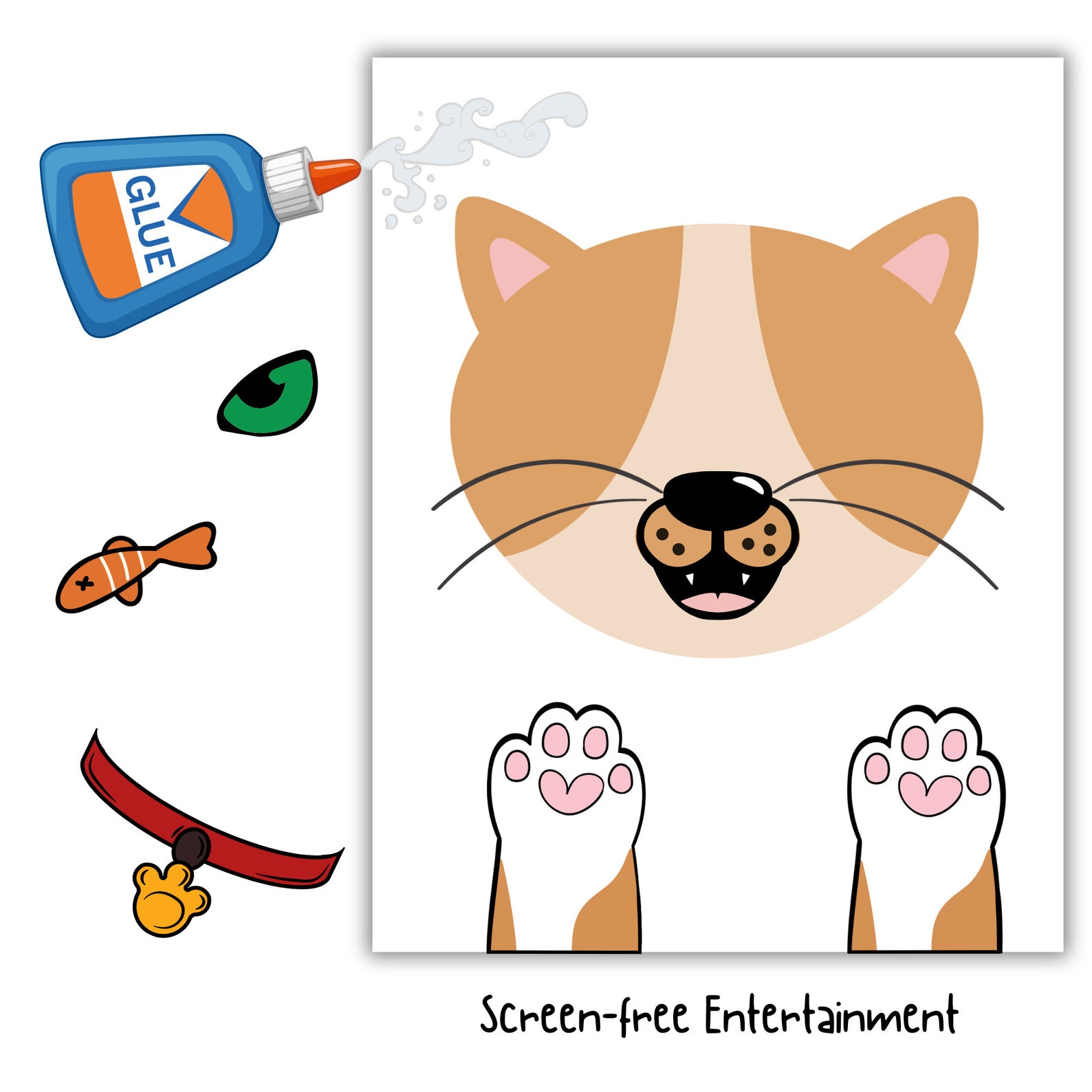 Cat Craft for Kids, Printable Cut and Paste Activity, Cat Face Assembly ...