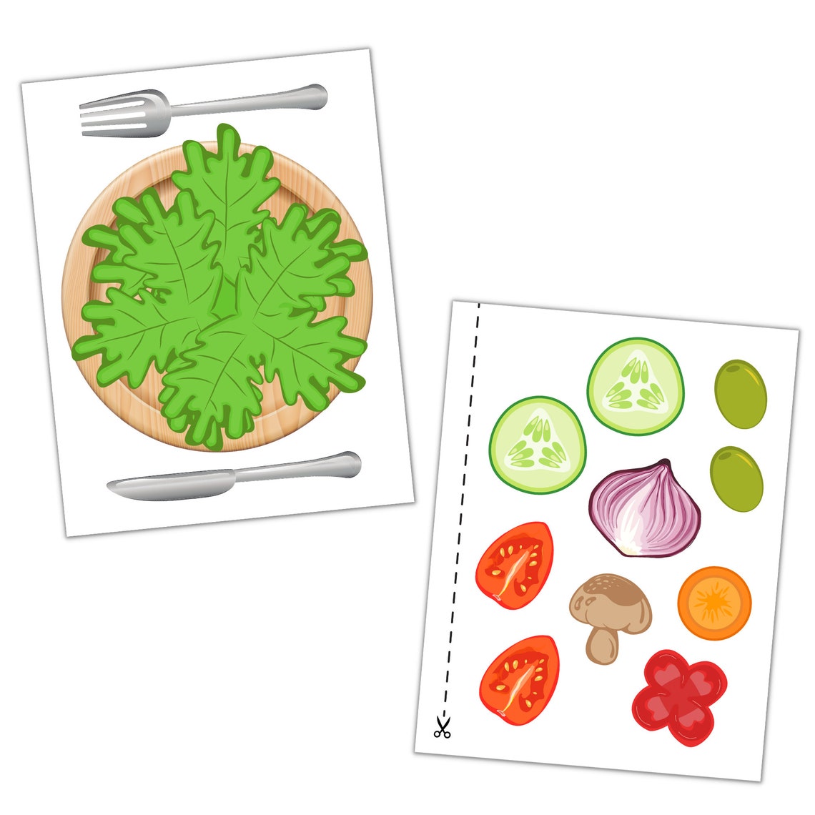 Printable Veggies, Cut and Paste Salad Assembly Kit, Printable Crafts ...