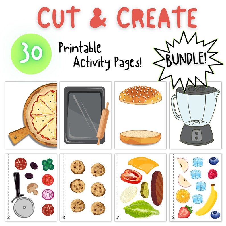Printable Cut and Create Bundle, Food Play, Printable Crafts for Kids ...