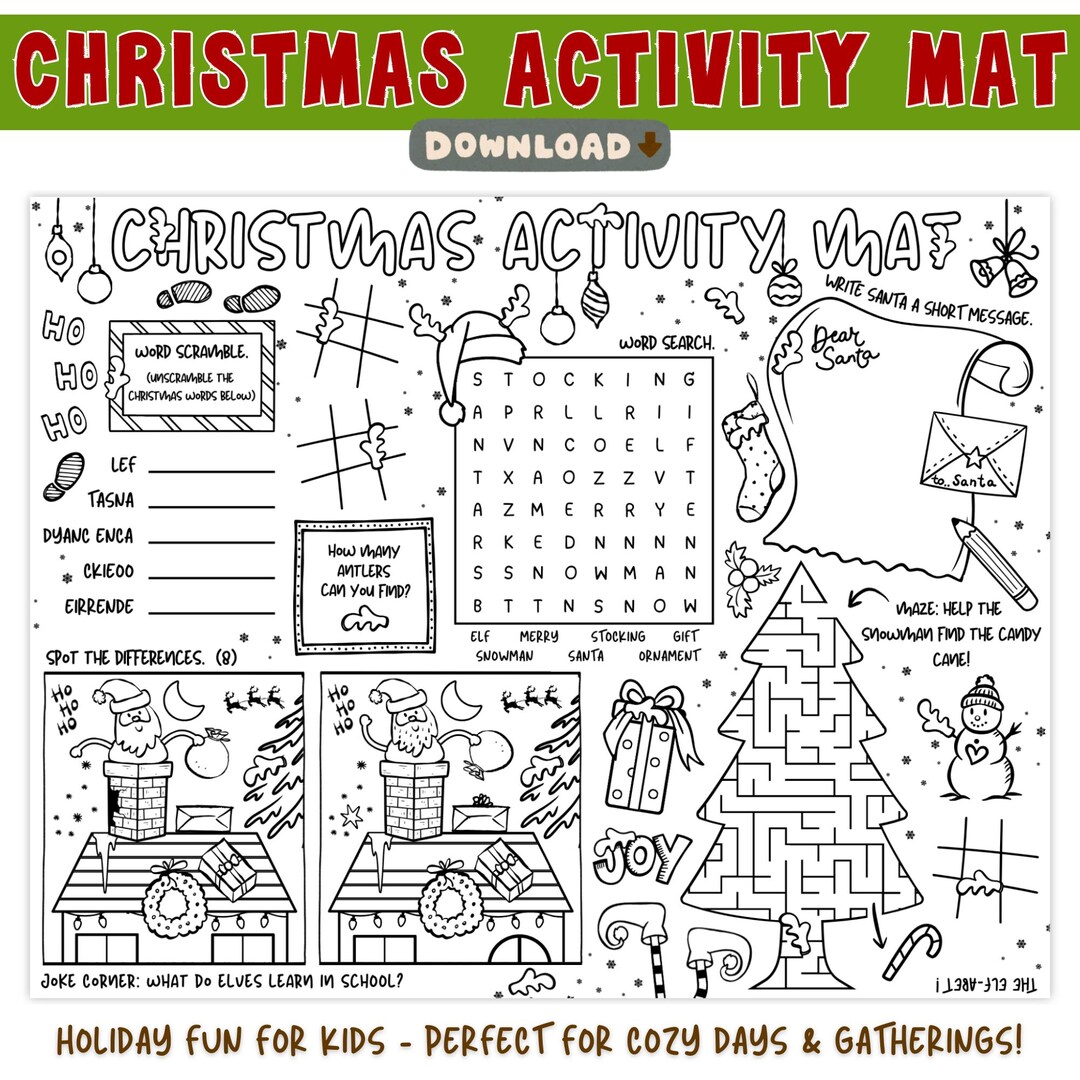 Christmas Activity Placemat Printable, Kids Holiday Games Mat ...