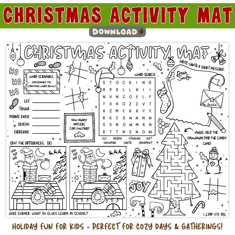 Christmas Activity Placemat Printable, Kids Holiday Games Mat ...