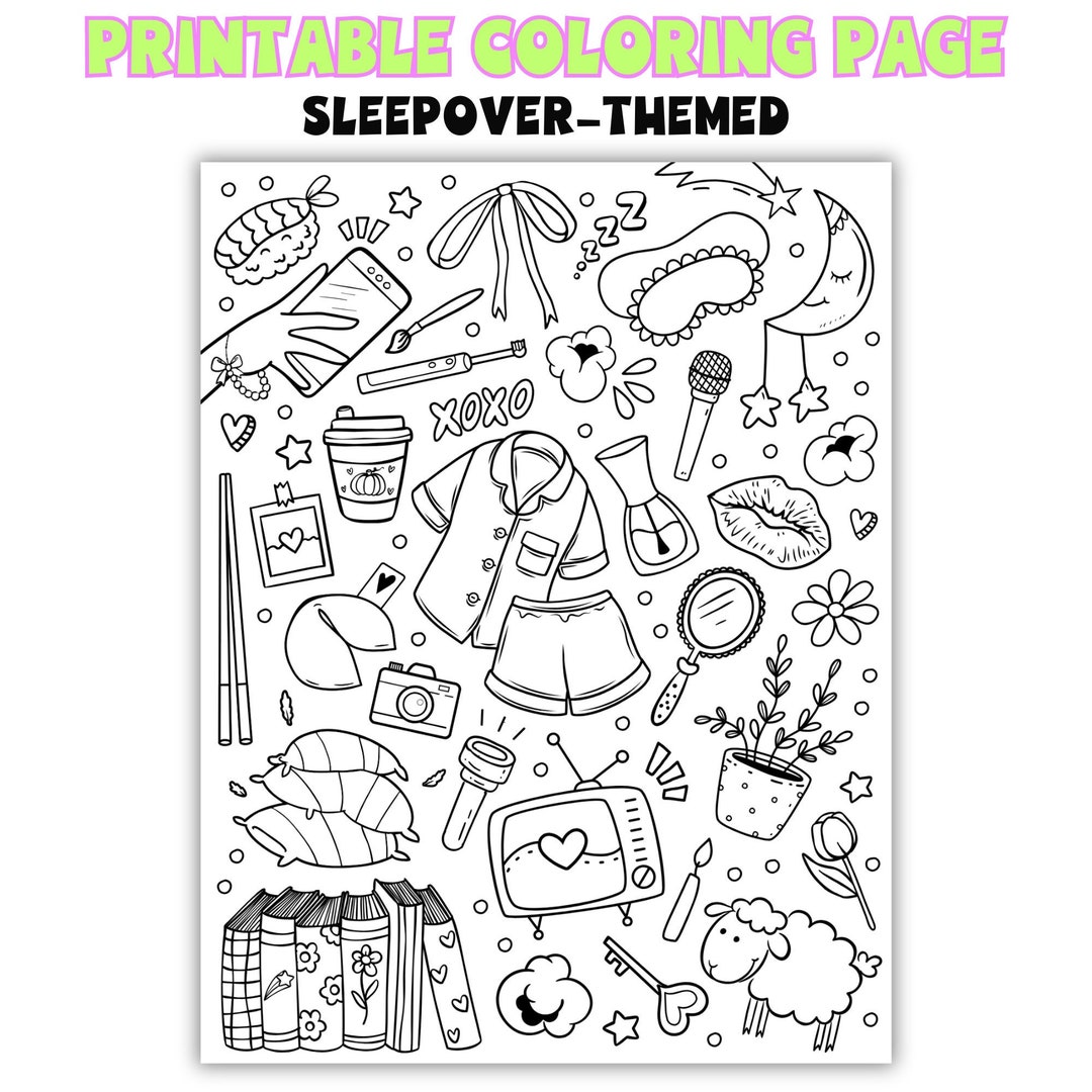 Printable Sleepover Coloring Page, Slumber Party-themed Activity - Etsy