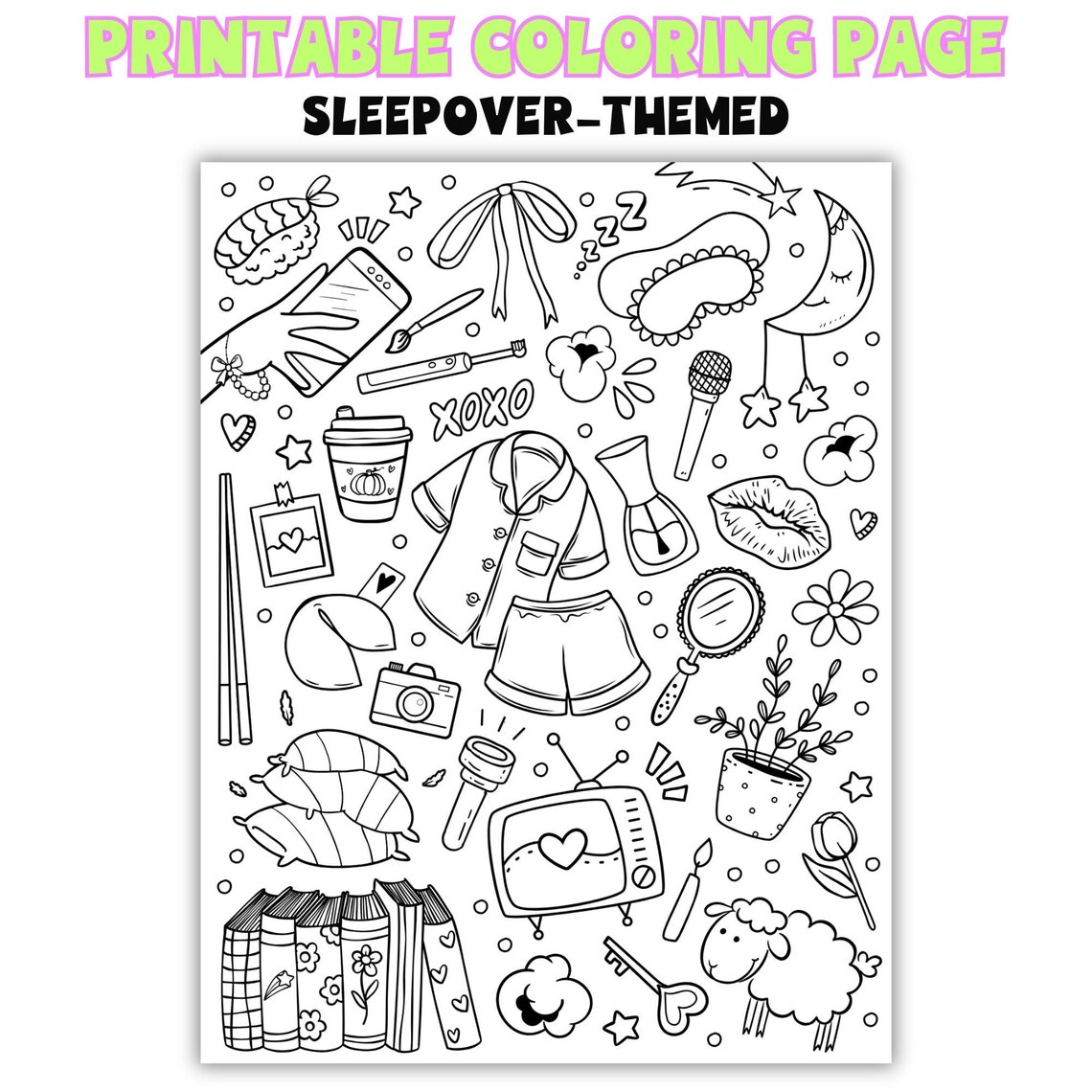 Printable Sleepover Coloring Page, Slumber Party-themed Activity - Etsy