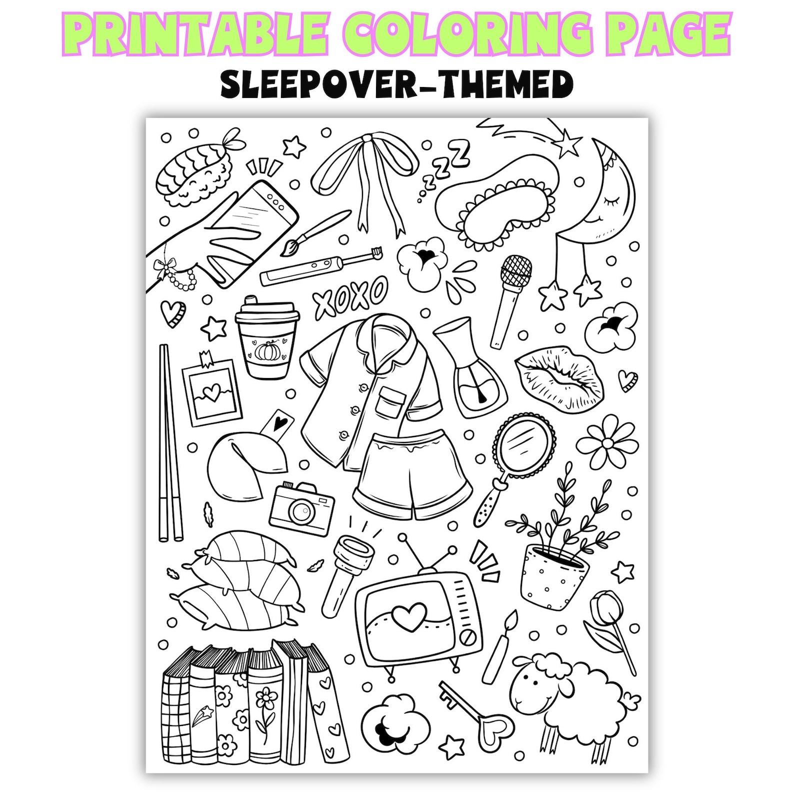 Printable Sleepover Coloring Page, Slumber Party-themed Activity - Etsy