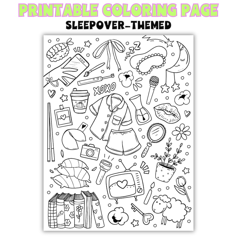 Printable Sleepover Coloring Page, Slumber Party-themed Activity - Etsy